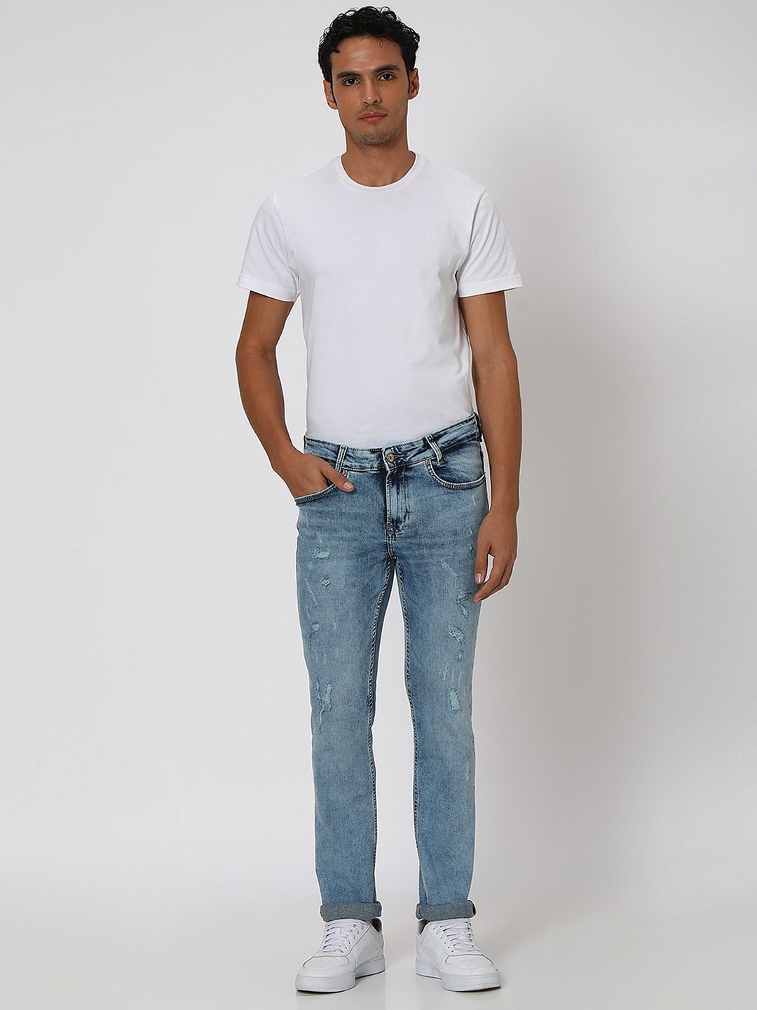 Buy Mufti Men Mid Rise Heavy Fade Slim Fit Mildly Distressed ...