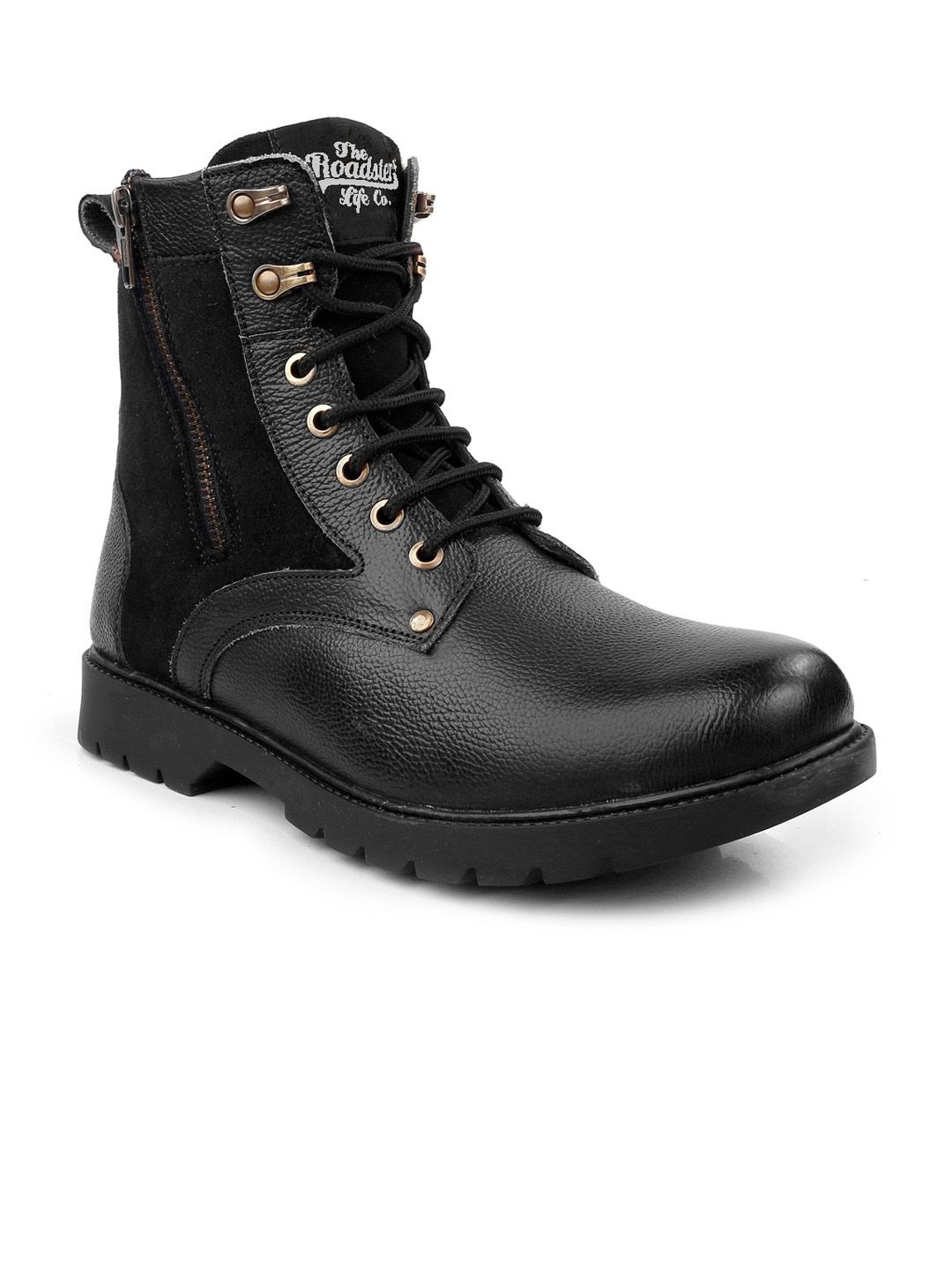 The Roadster Lifestyle Co. Men Black Mid Top Leather Regular Boots ...