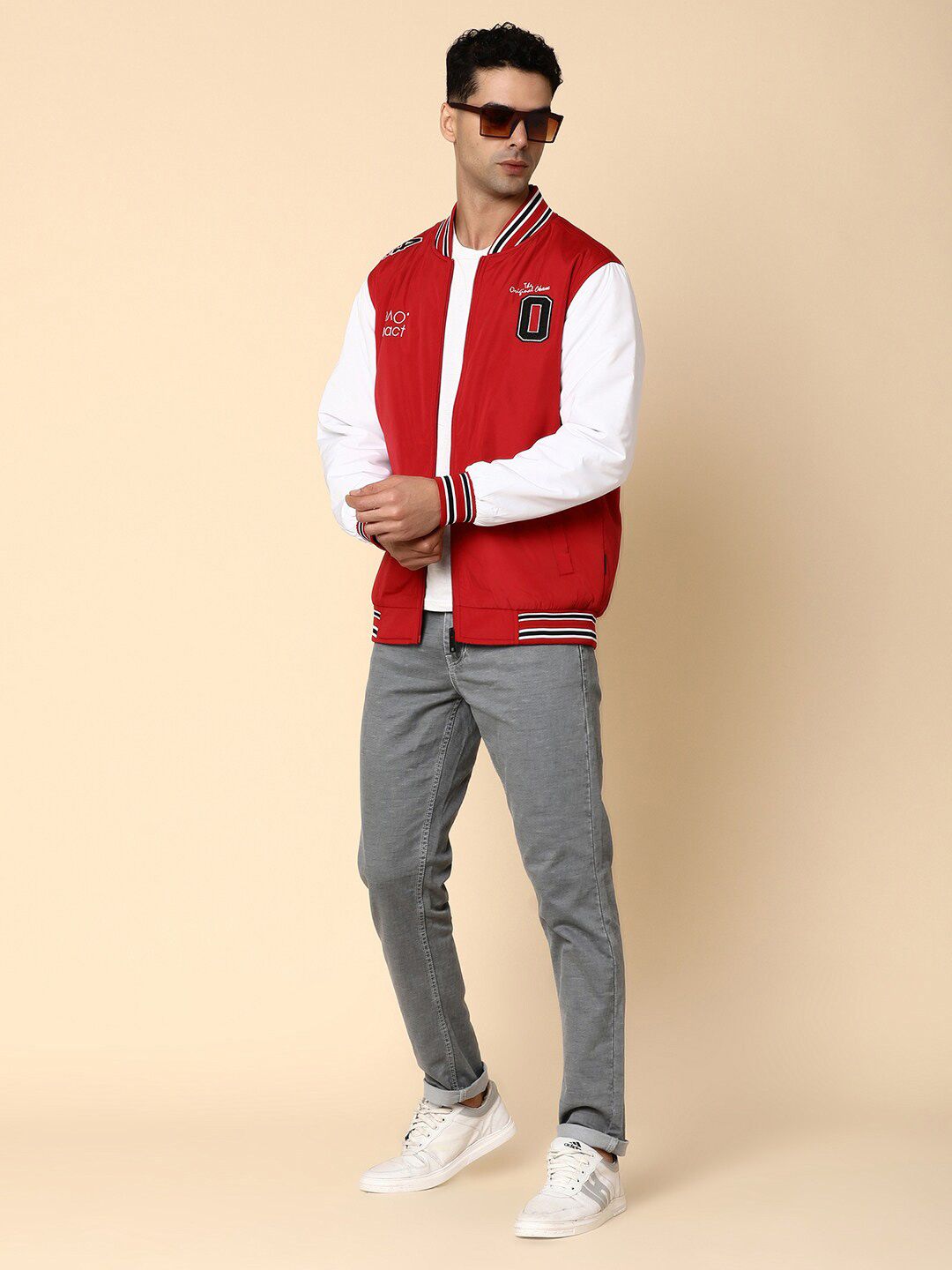 Buy V Mart Colourblocked Stand Collar Lightweight Woollen Bomber Jacket ...