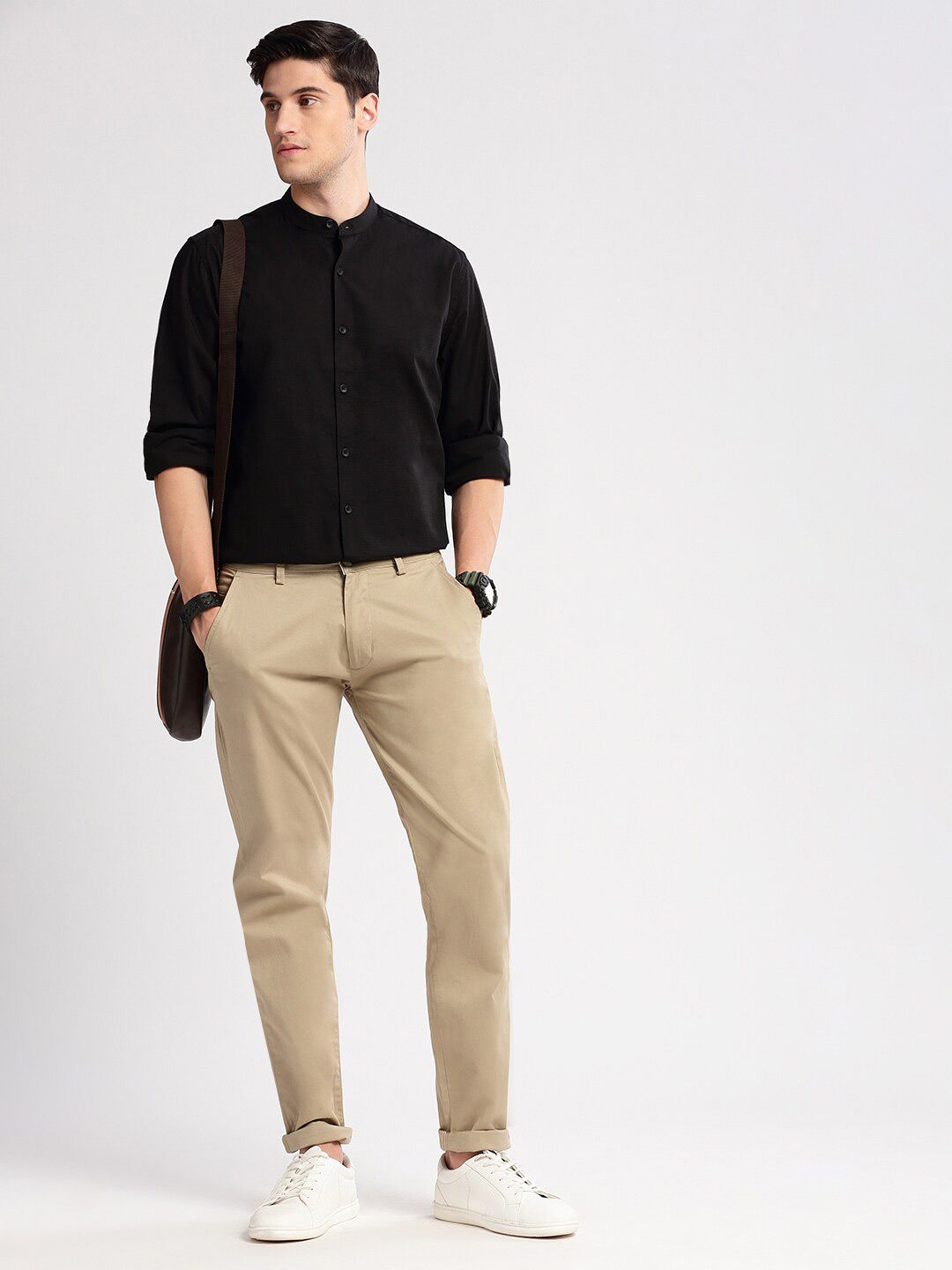 Buy SHOWOFF Premium Slim Fit Band Collar Cotton Casual Shirt - Shirts ...