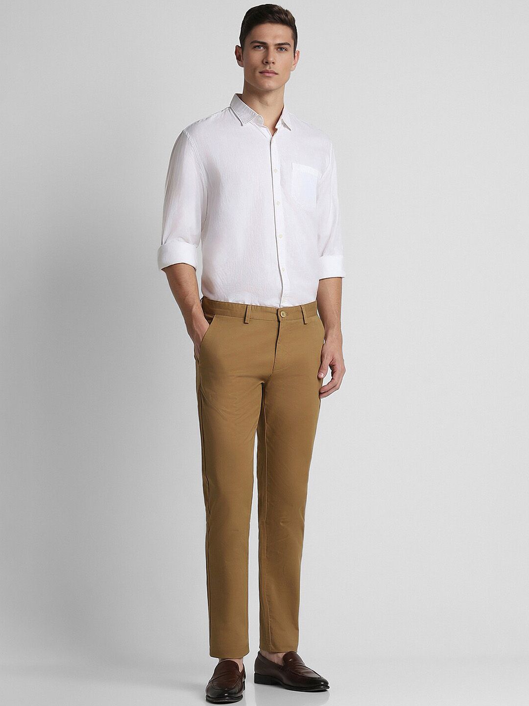 Buy Peter England Casuals Men Mid Rise Slim Fit Cotton Trousers ...