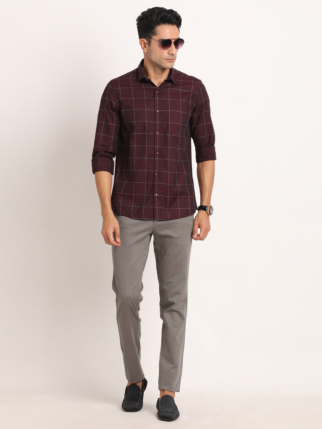 Buy Turtle Windowpane Checked Standard Slim Fit Cotton Opaque Casual ...