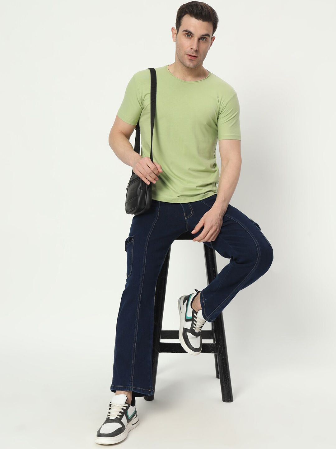 Buy BAESD Men Jean Straight Fit Mid Rise Low Distress Stretchable Cargo ...