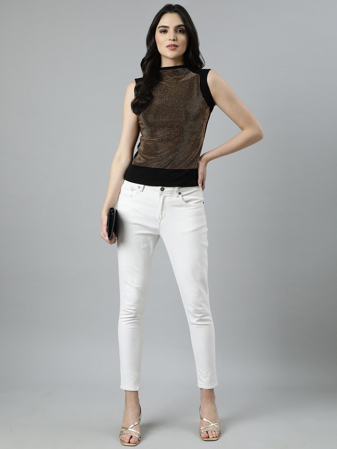 Buy SHOWOFF Black Studded High Neck Sleeveless Top - Tops for Women ...