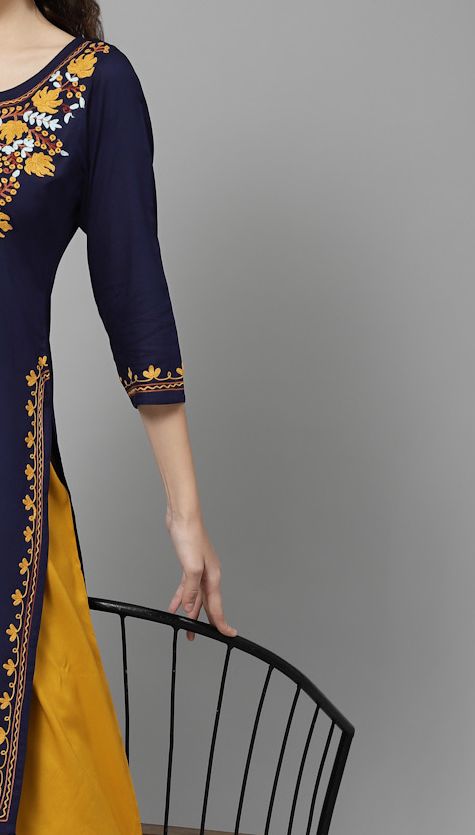 Buy QAZMI Kashmiri Chinarkari Work Straight Kurta - Kurtas for Women ...