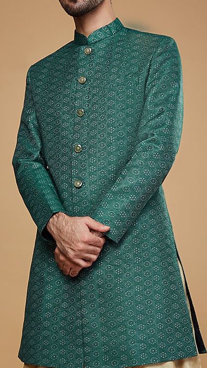 Buy KISAH Men Ethnic Motifs Woven Design Mandarin Collar Indowestern ...