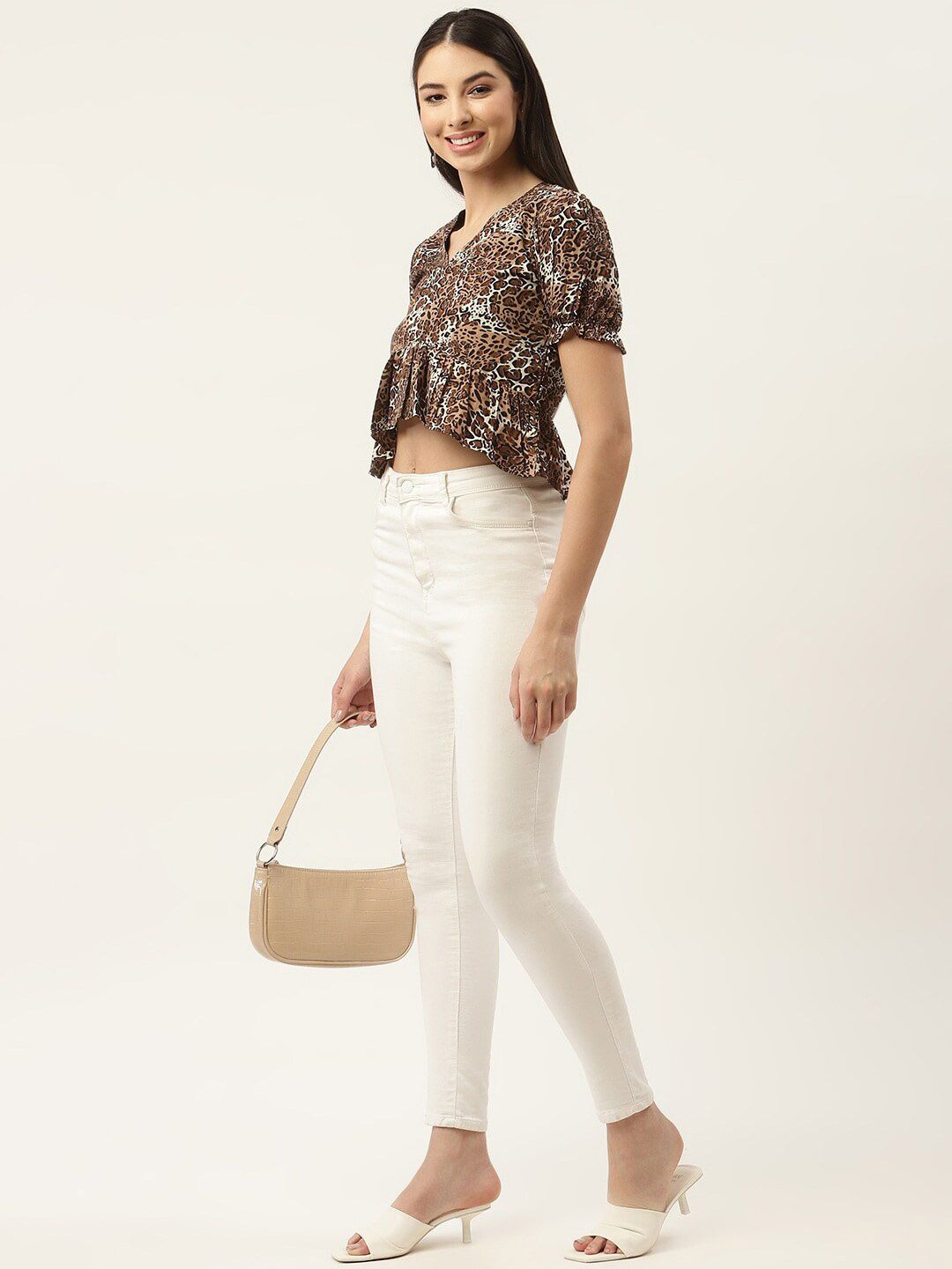 Buy Slenor Animal Printed Crepe Peplum Crop Top - Tops for Women ...