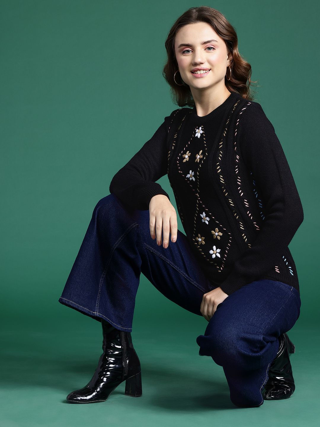 Buy DressBerry Acrylic Floral Self Design Pullover - Sweaters for Women ...