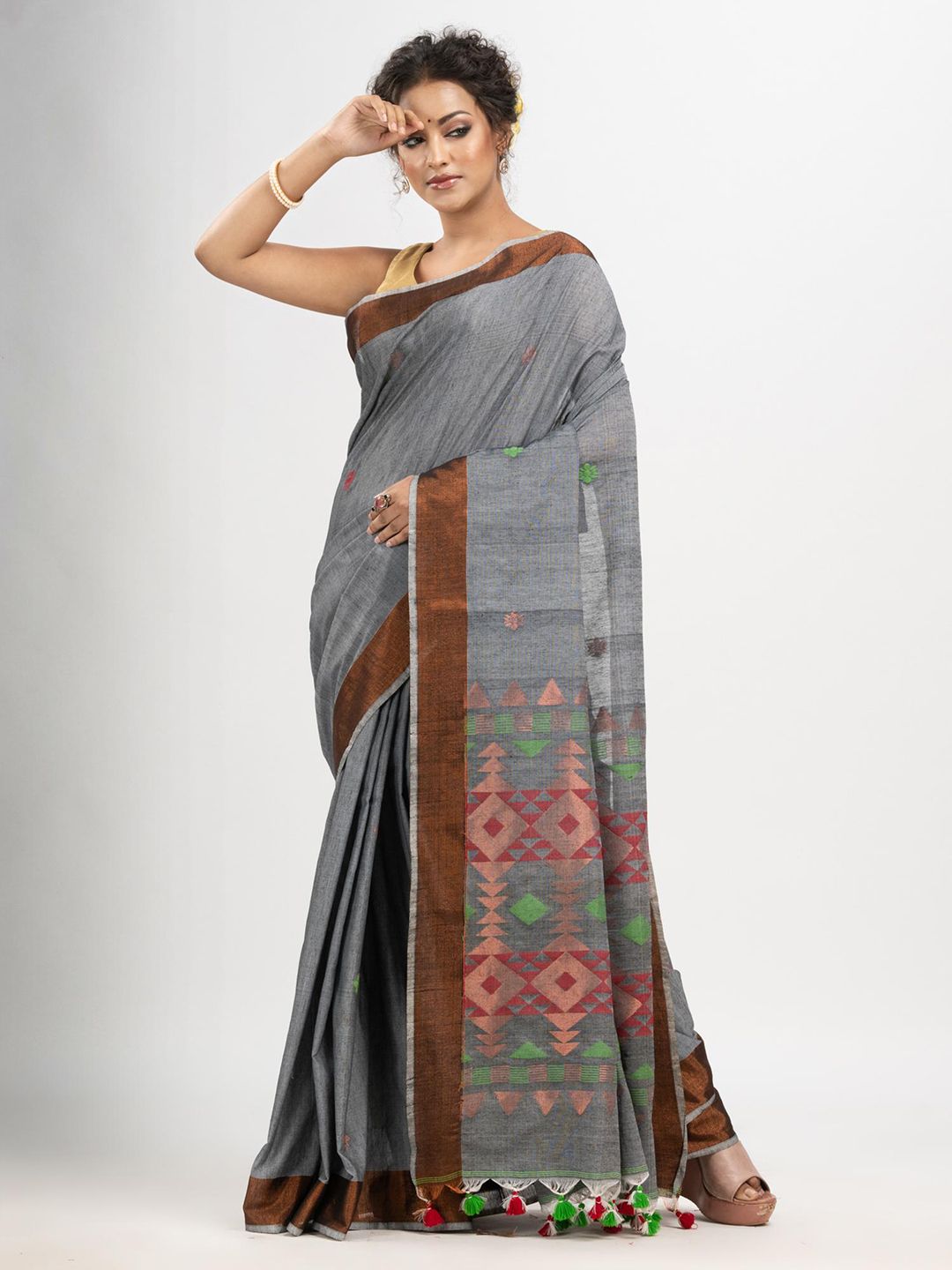 Buy Angoshobha Abstract Woven Design Pure Cotton Saree - Sarees for ...