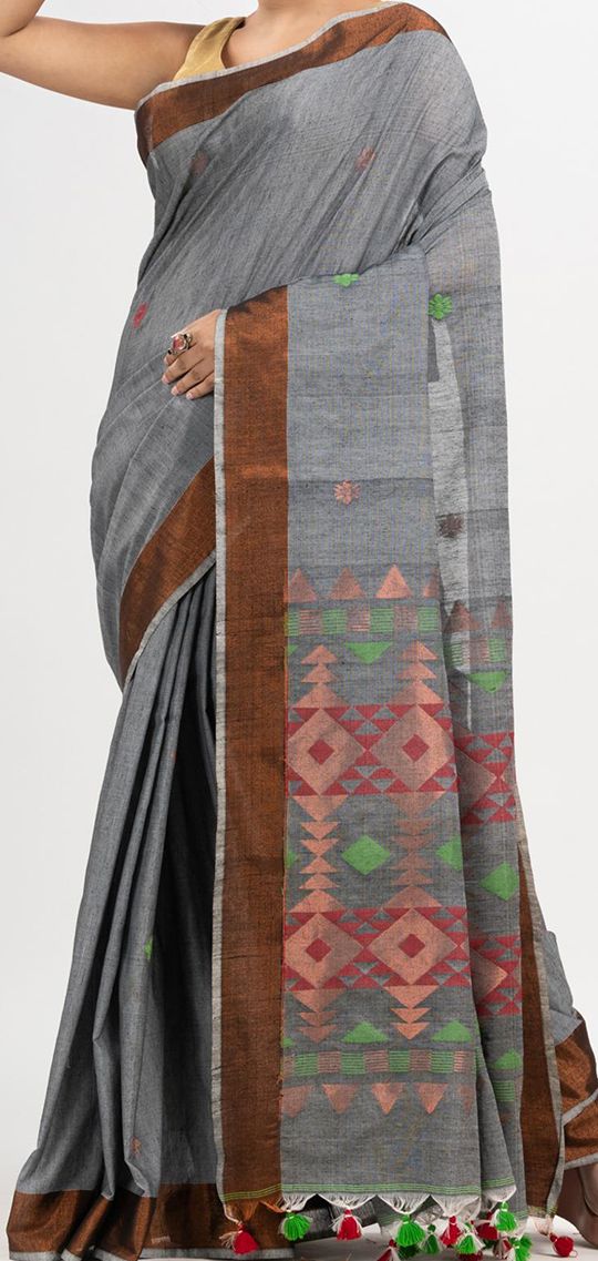 Buy Angoshobha Abstract Woven Design Pure Cotton Saree - Sarees for ...