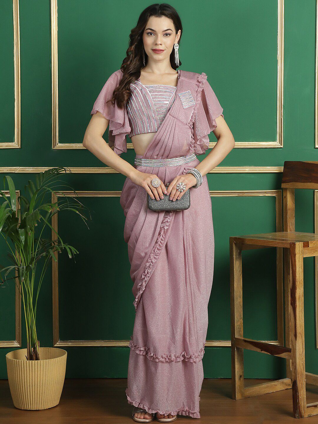 Buy Mitera Beads And Stones Ready To Wear Saree - Sarees for Women 29369820 | Myntra