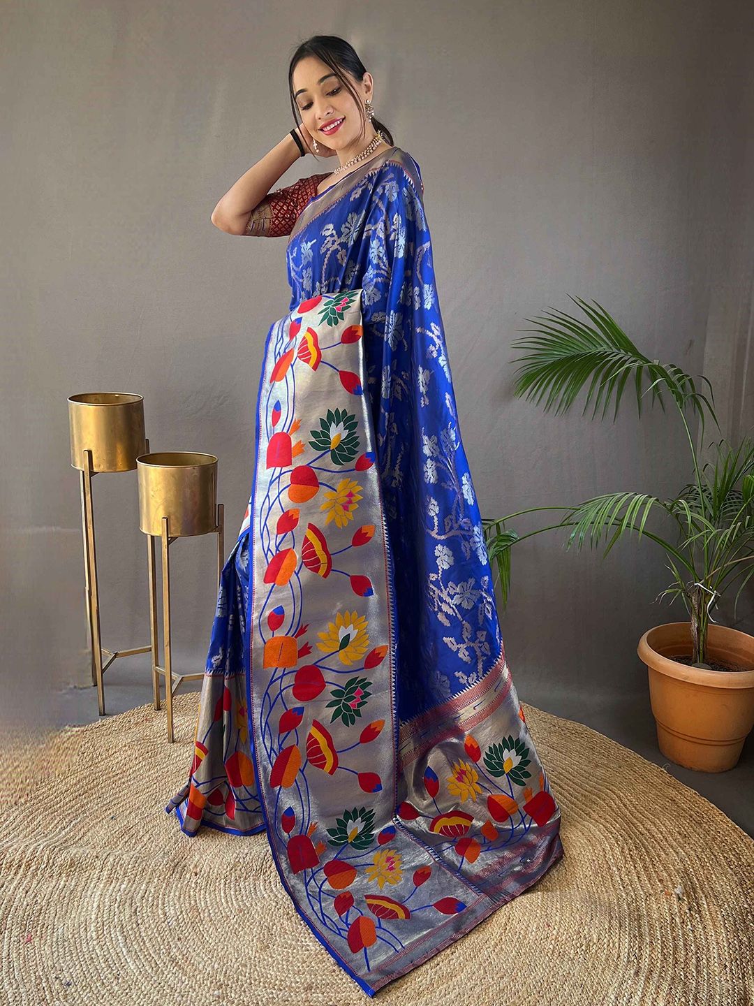 Buy DEVATITHI Woven Design Zari Paithani Saree - Sarees for Women ...
