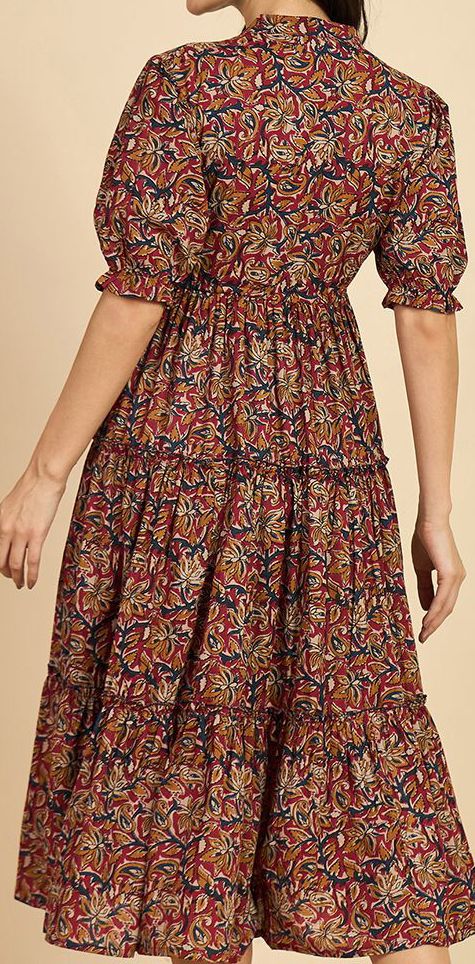 Buy Azira Women Ethnic Motif Print Mandarin Collar Short Puff Sleeves ...