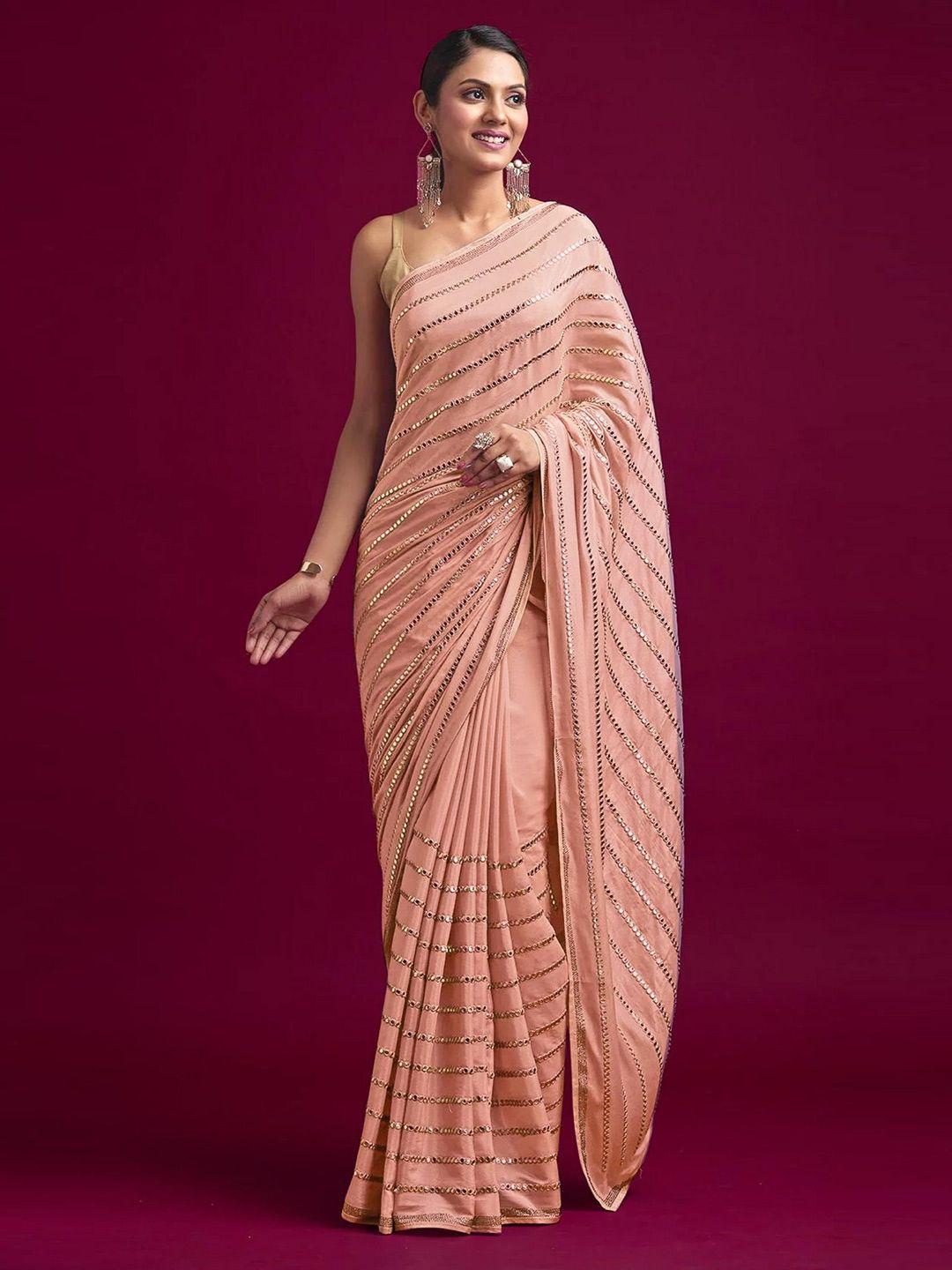 Buy Trendmalls Embellished Mirror Work Saree - Sarees for Women ...