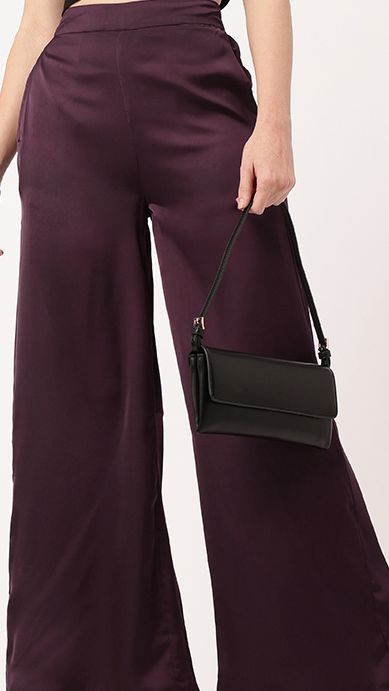 Buy DressBerry Women Loose Fit High Rise Satin Wide Leg Trousers ...