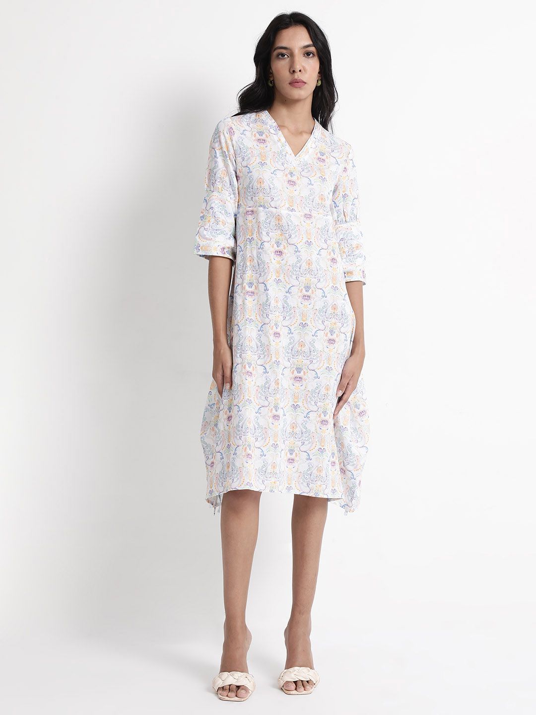 Buy RAREISM Ethnic Motifs Printed Cotton A Line Dress - Dresses for ...
