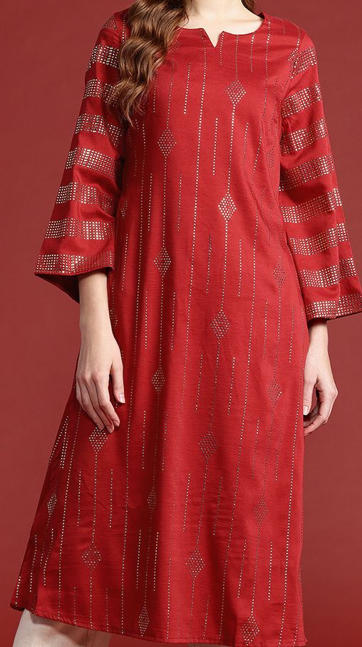 Buy Anouk Tyohaar Collection Embellished Flared Sleeves Kurta - Kurtas ...
