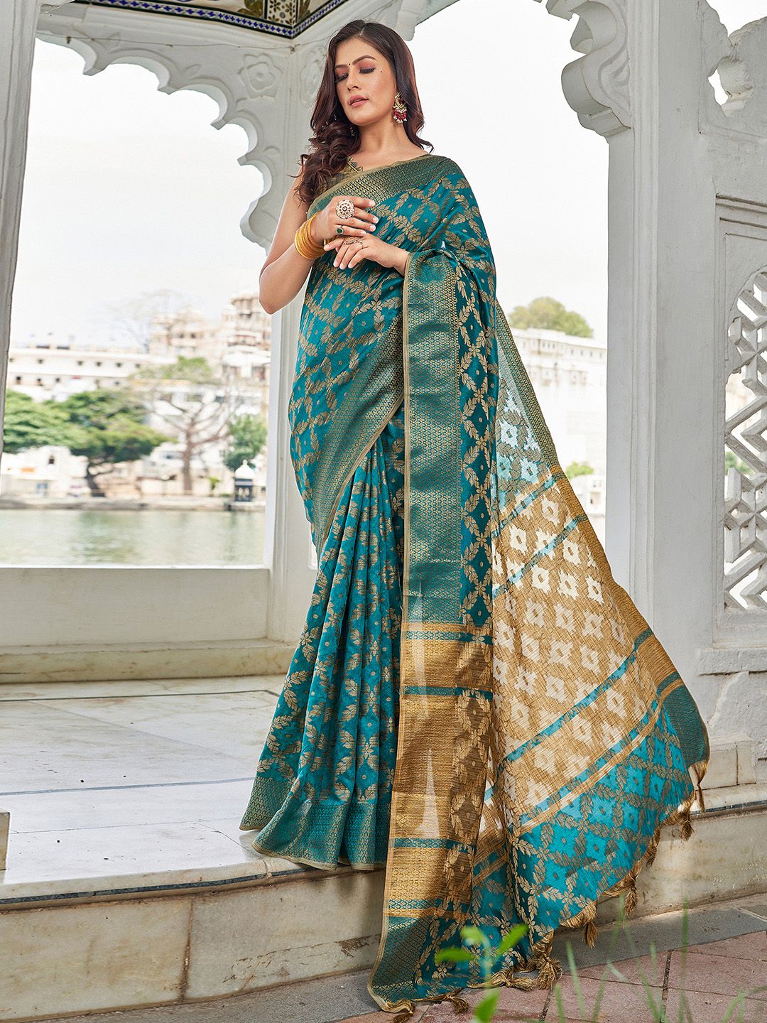 Buy KALINI Woven Design Zari Silk Cotton Banarasi Saree - Sarees for ...