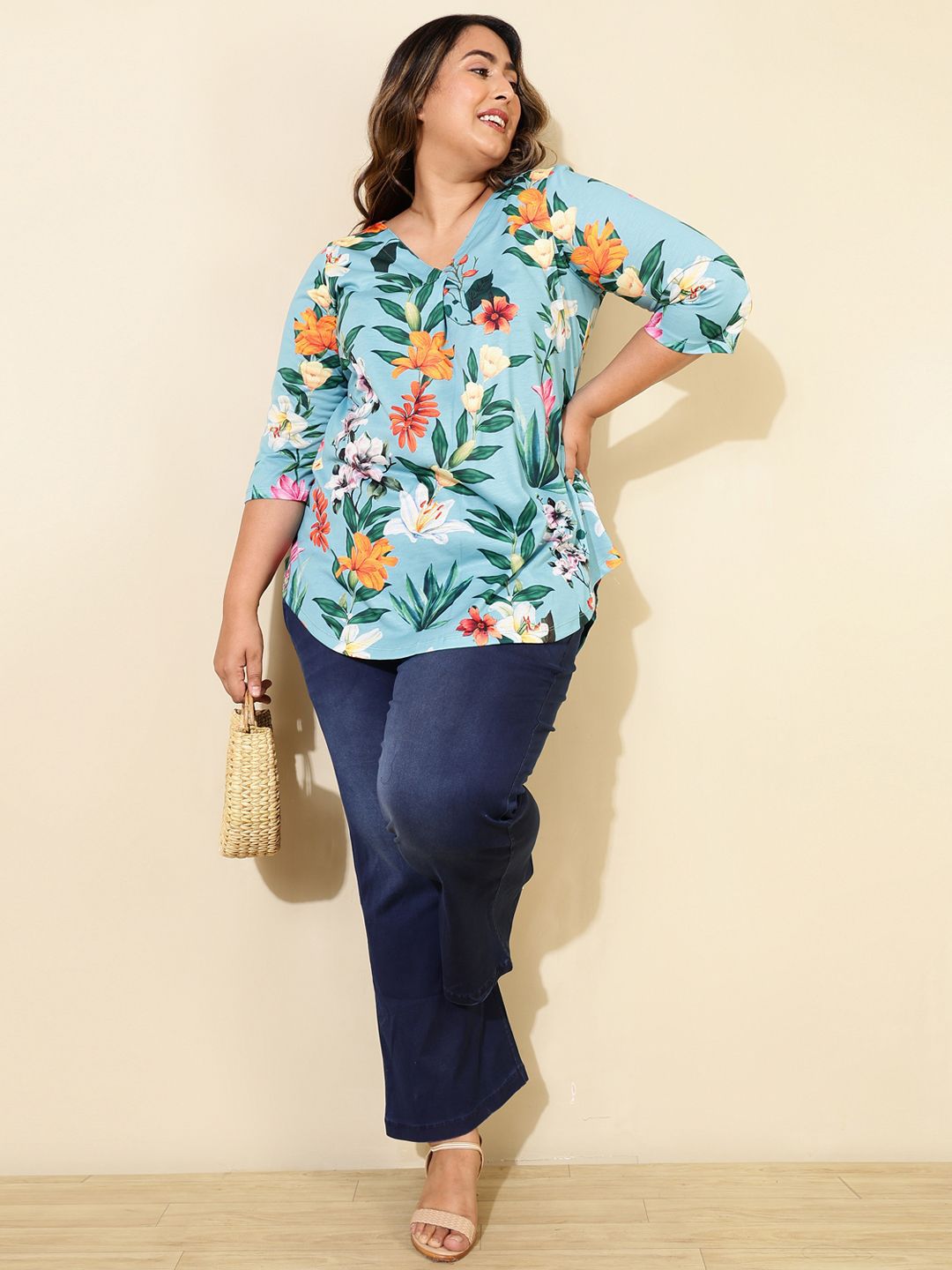 Buy Amydus V Neck Floral Printed Plus Size Top - Tops for Women ...