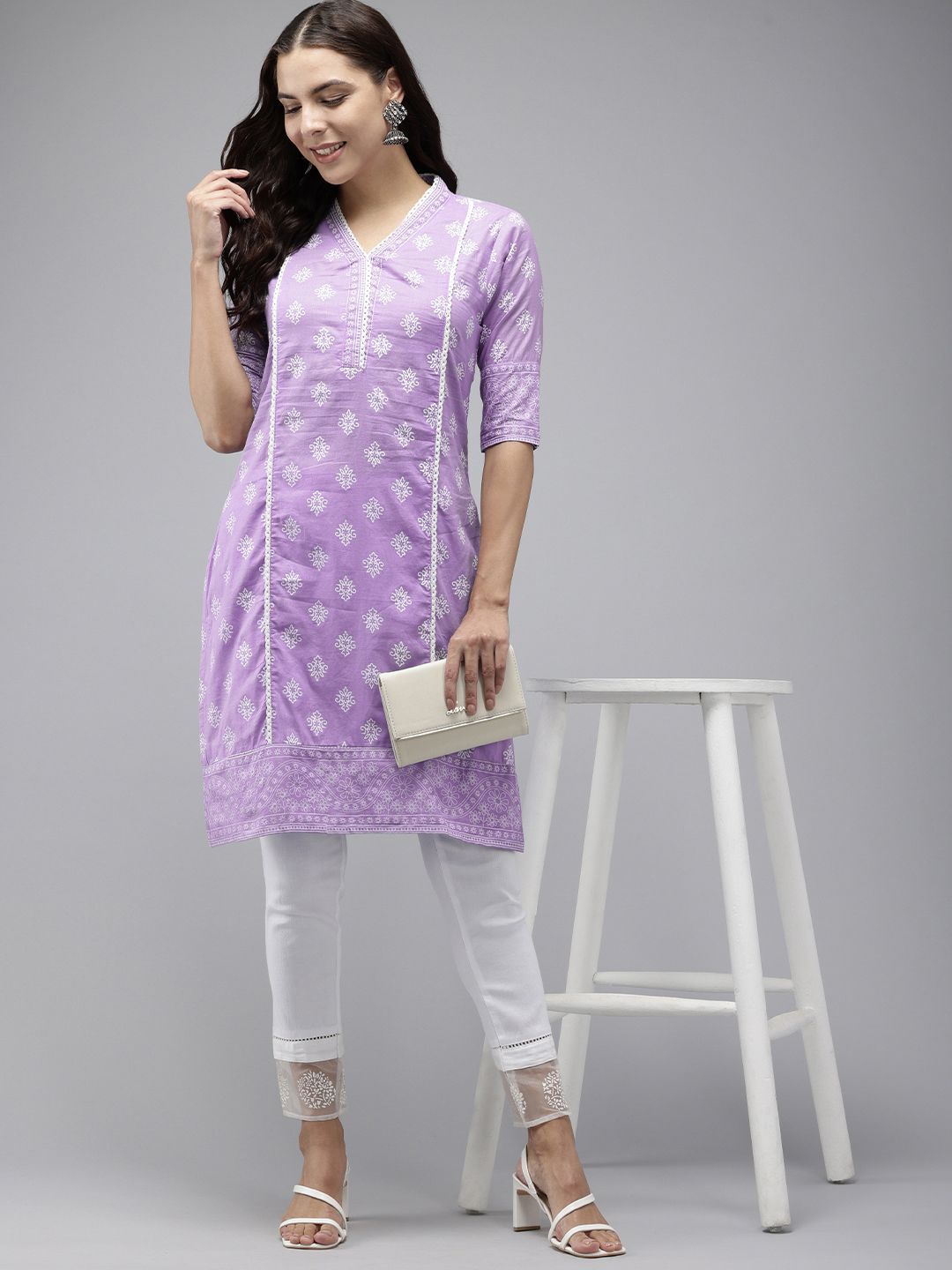 Buy Vedic Ethnic Motifs Printed Pure Cotton Kurta - Kurtas for Women ...