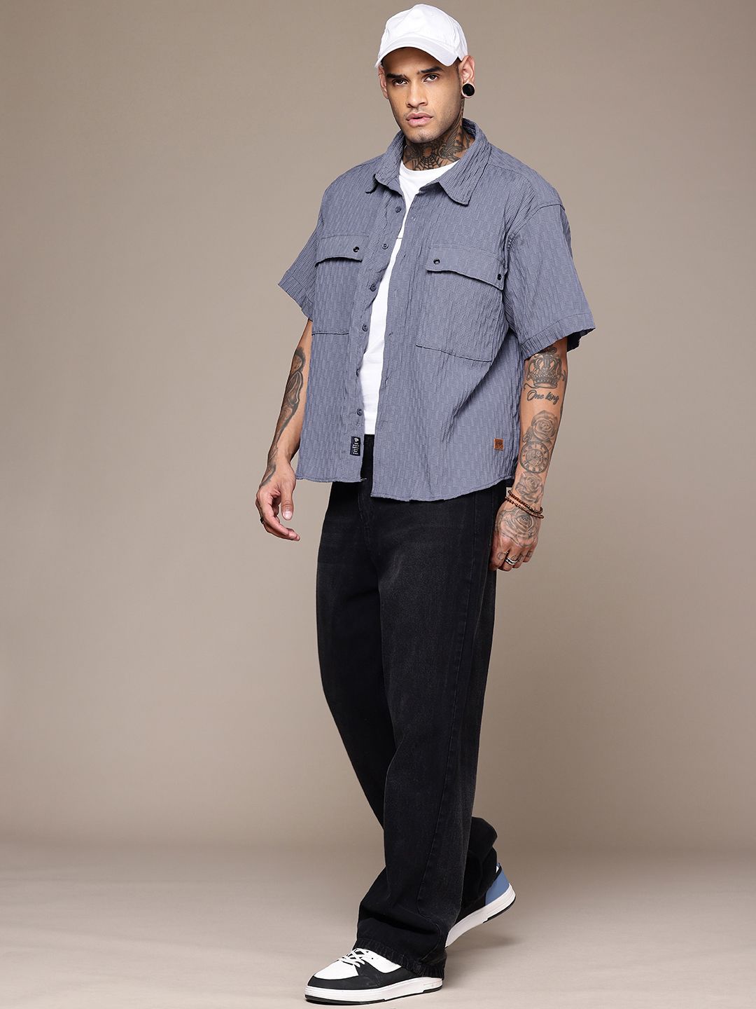 Buy The Roadster Life Co.Popcorn Texture Drop Shoulder Sleeves Relaxed ...