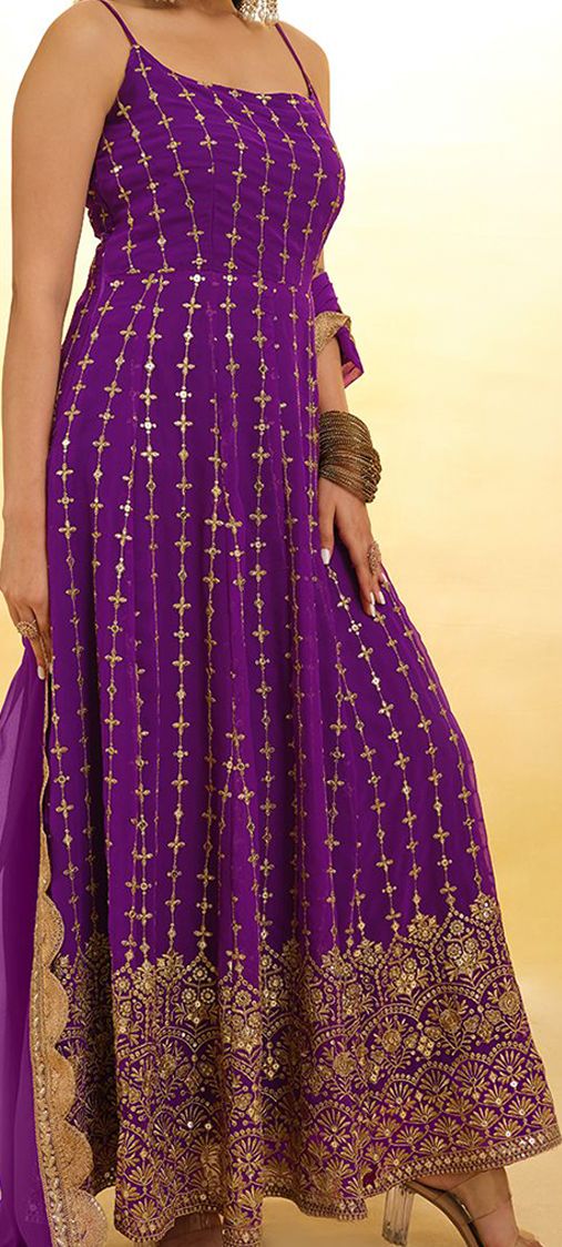Buy ODETTE Floral Embroidered Shoulder Straps Sequinned Anarkali Kurta ...