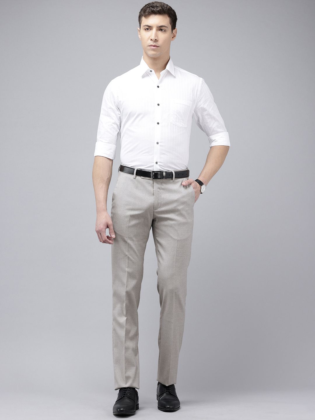 Buy Arrow Men Original Tailored Fit Self Design Textured Formal ...