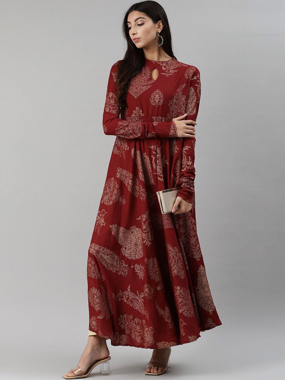 Buy Aayusika Ethnic Motifs Print Maxi Dress - Dresses for Women ...