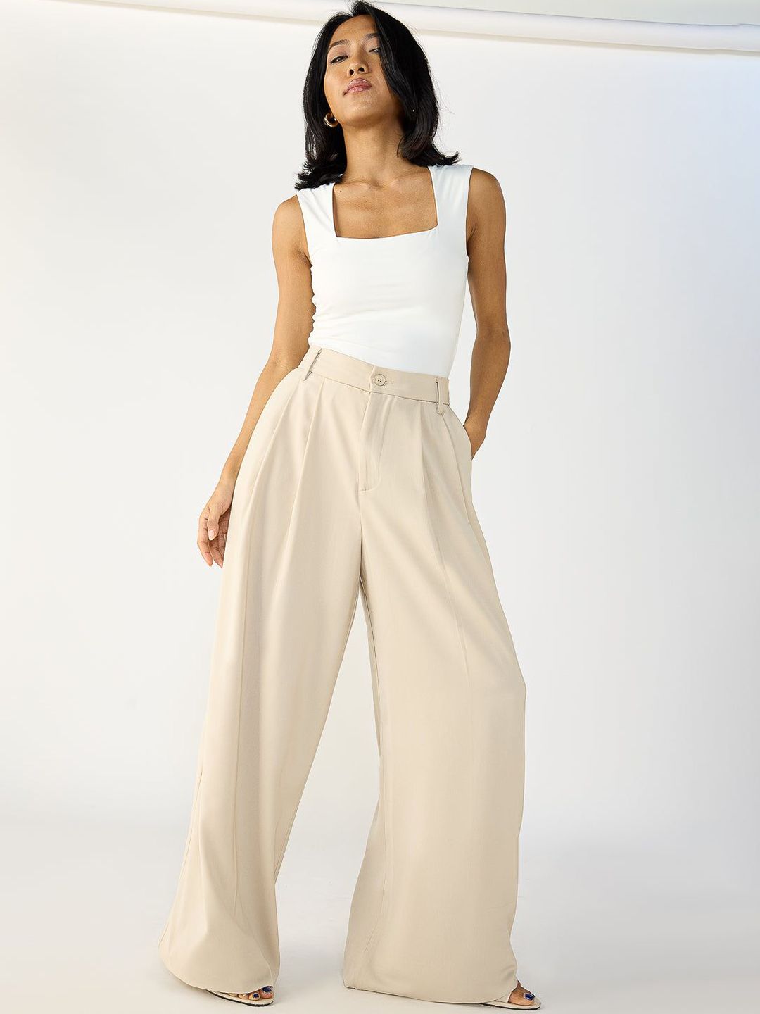 Buy FREAKINS Light Khaki Flared Formal Korean Pants - Trousers for ...