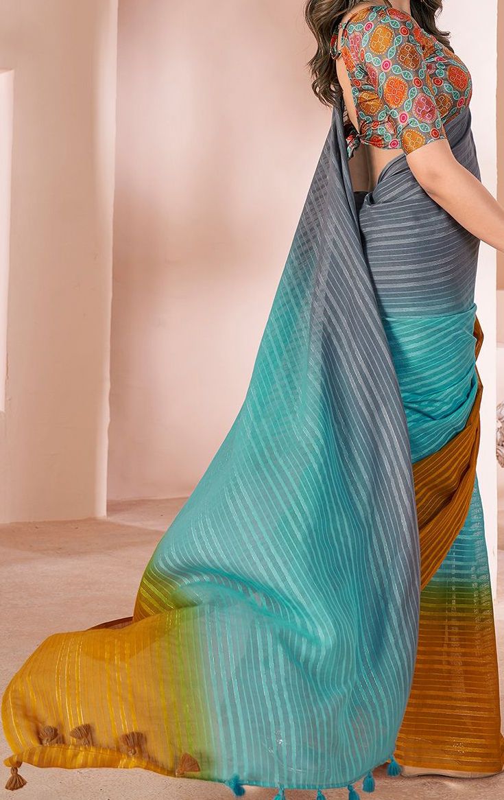 Buy Mitera Striped Pure Linen Ombre Saree - Sarees for Women 30162434 ...