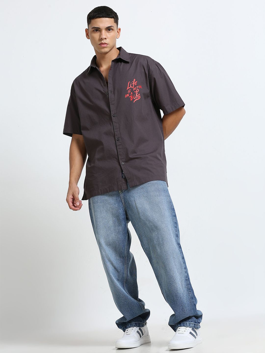 Buy The Roadster Lifestyle Co Men Graphic Printed Pure Cotton Oversized Fit Shirt - Shirts for ...