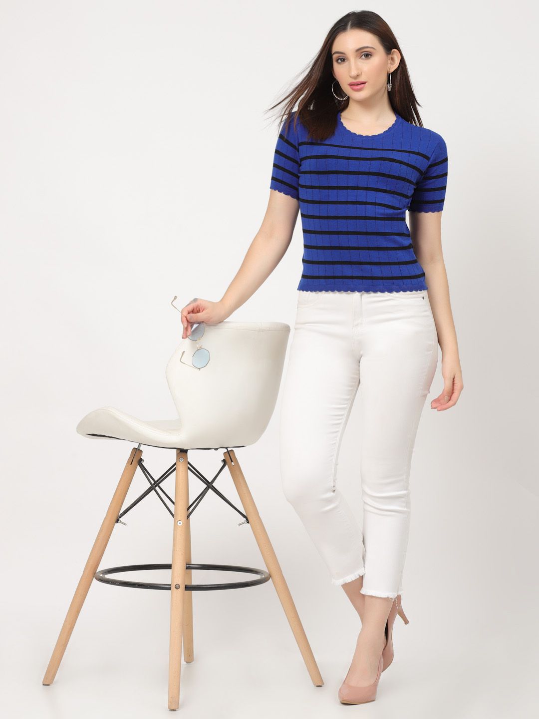 Buy Kalt Women Horizontal Stripes Striped Cotton Top - Tops for Women ...