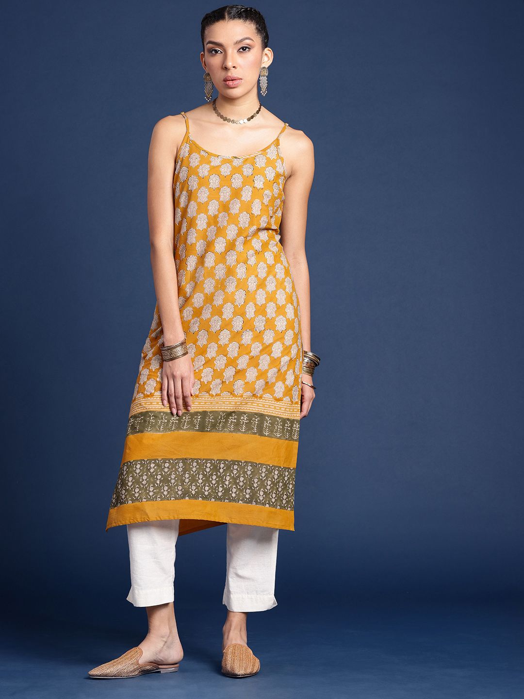 Buy Taavi Pure Cotton Indie Floral Print Shoulder Straps Straight Block ...