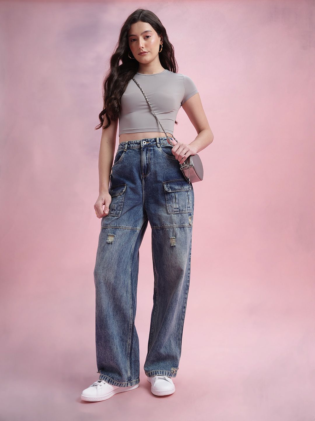 Buy DressBerry Women Wide Leg Fit Pure Cotton Ripped Jeans - Jeans for ...