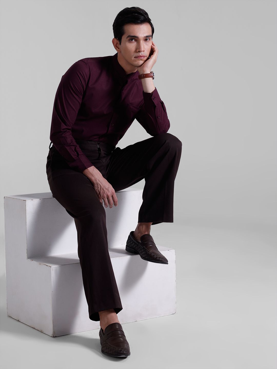 Buy INVICTUS Signature Slim Fit Band Collar Formal Shirt - Shirts for ...