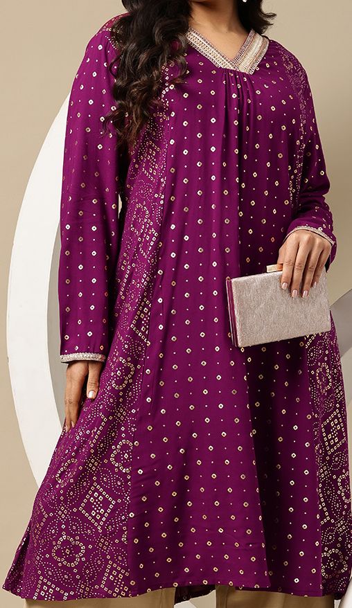 Buy Sztori Plus Size Bandhani Foil Print A Line Kurta - Kurtas for ...