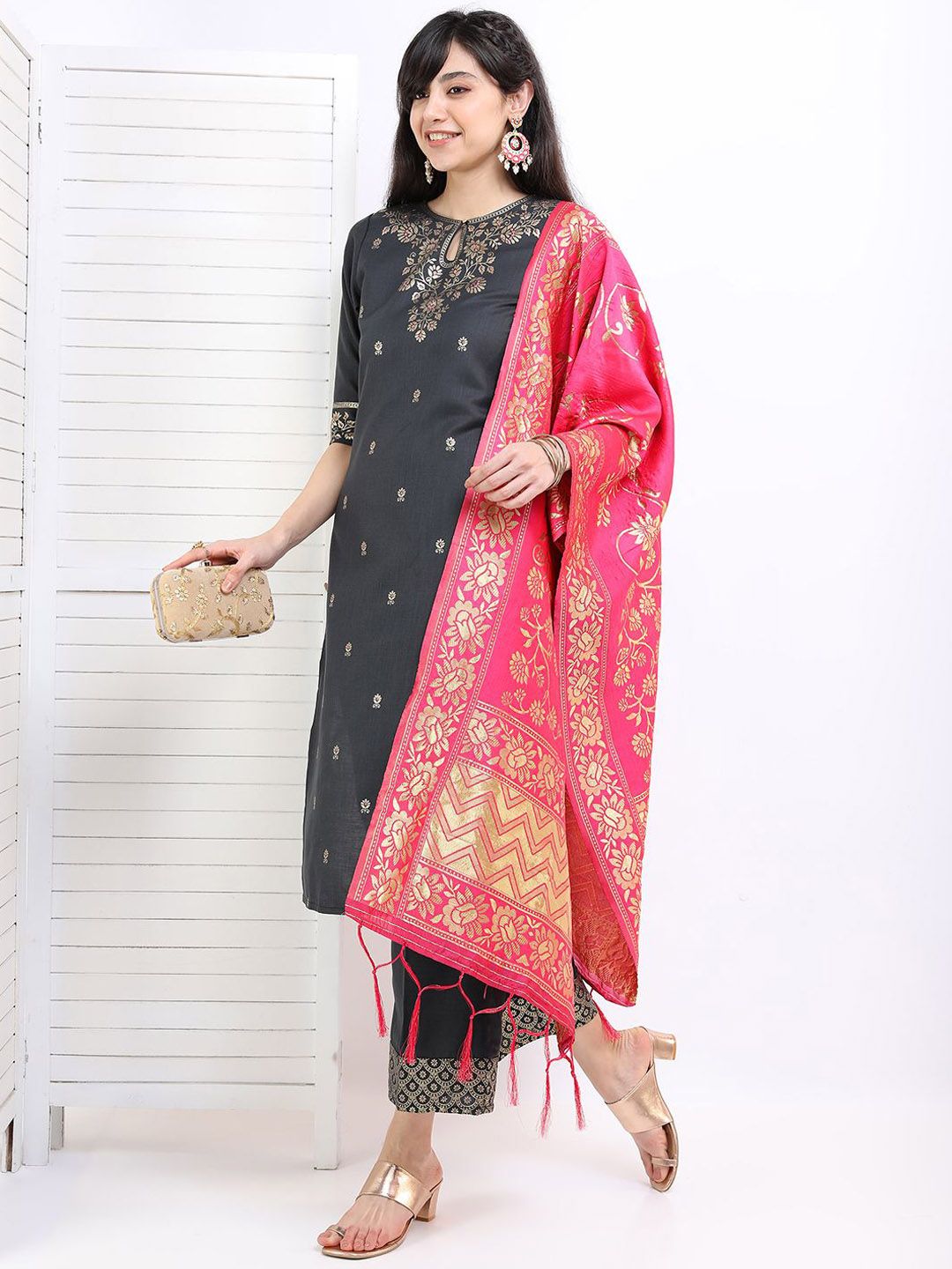 Buy Vishudh Ethnic Motifs Printed Straight Kurta With Palazzos & With ...