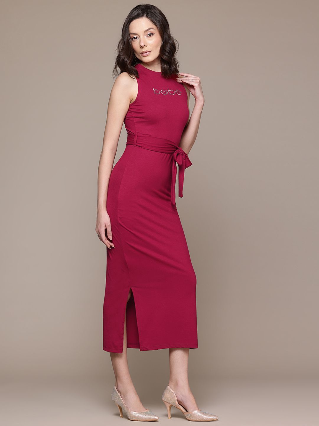 Buy Bebe Future Glam Sheath Midi Dress Comes With A Belt - Dresses for ...