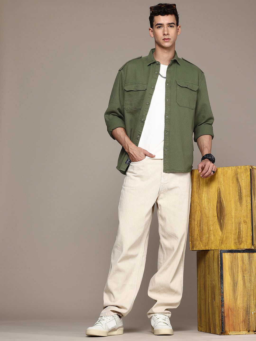 Buy The Roadster Life Co. Self Designed Pure Cotton Relaxed Fit Casual Shirt - Shirts for Men ...