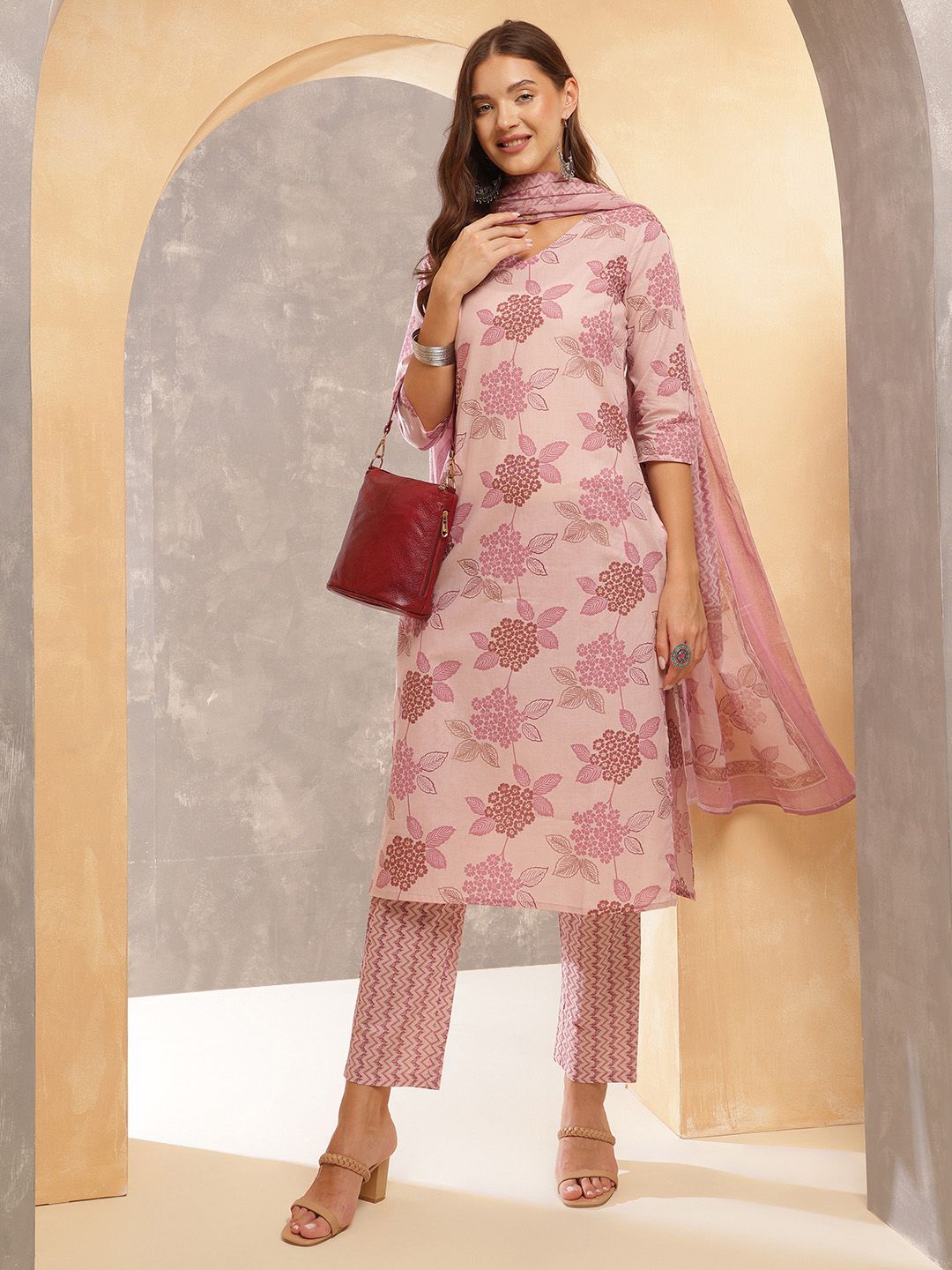 Buy Anouk Women Floral Printed Regular Pure Cotton Kurta With Trousers & Dupatta - Kurta Sets ...