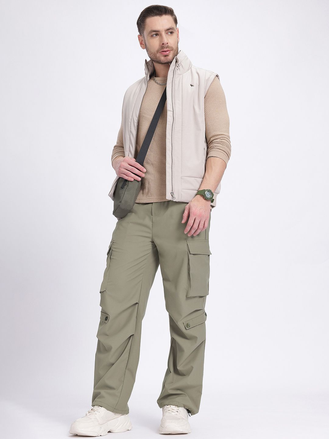 Buy Glitchez Men Relaxed Cargo Trousers With Toggle Hem - Trousers for ...