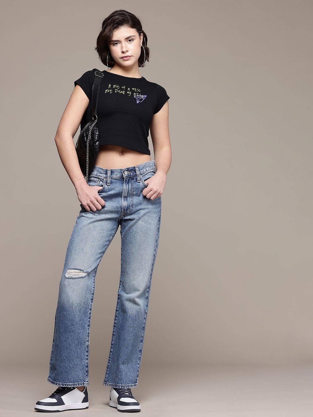 Buy The Roadster Life Co. Typography Printed Slim Fit Crop T Shirt ...