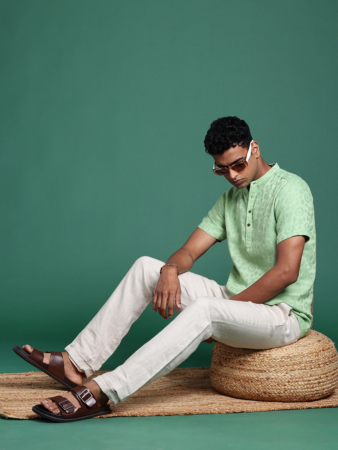 Buy Sangria Pure Cotton Striped Textured Jacquard Kurta - Kurtas for ...