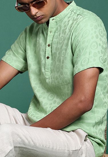 Buy Sangria Pure Cotton Striped Textured Jacquard Kurta - Kurtas for ...