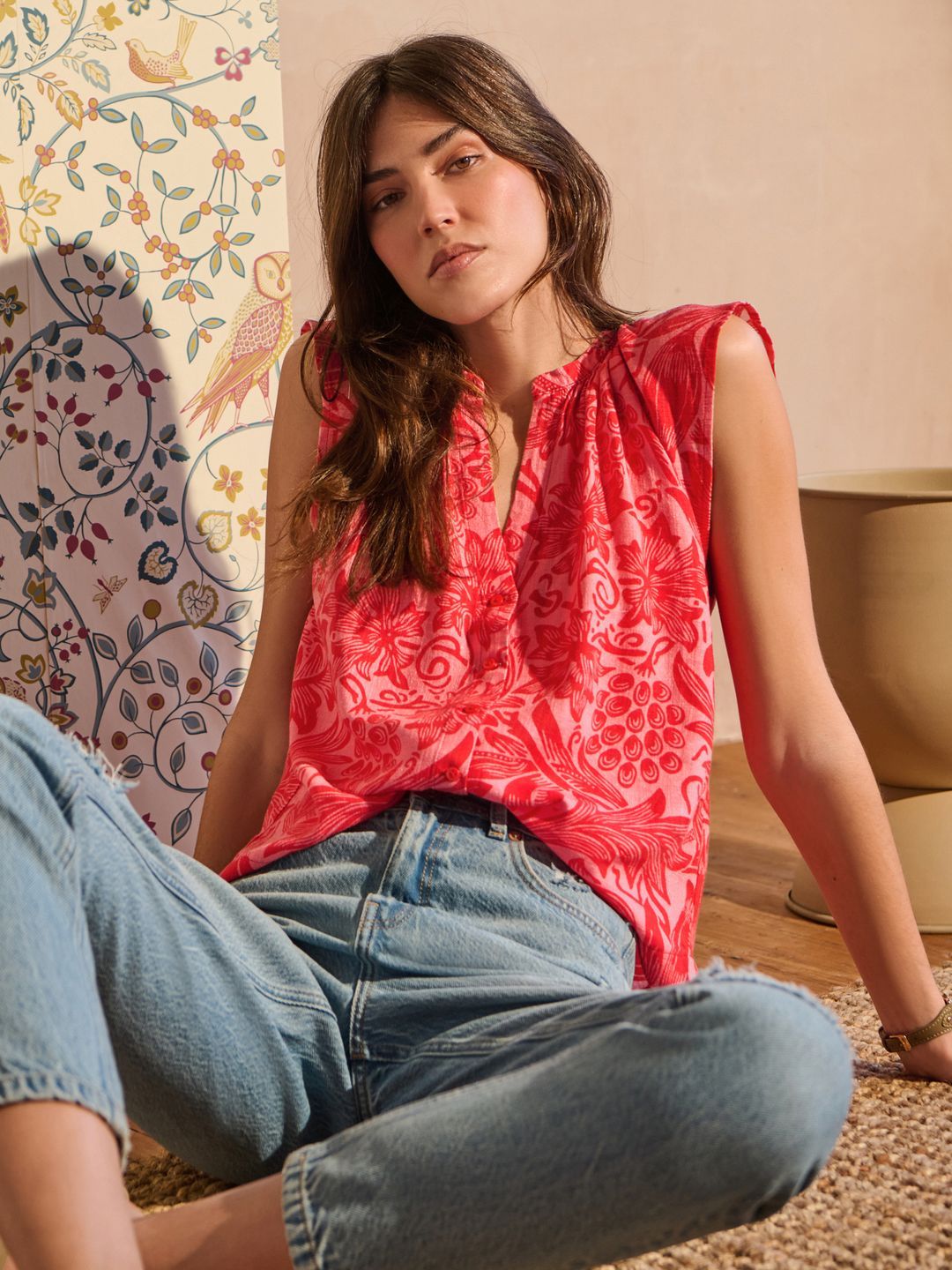 Buy NEXT Floral Print Mandarin Collar Raglan Sleeves Gathers Shirt ...