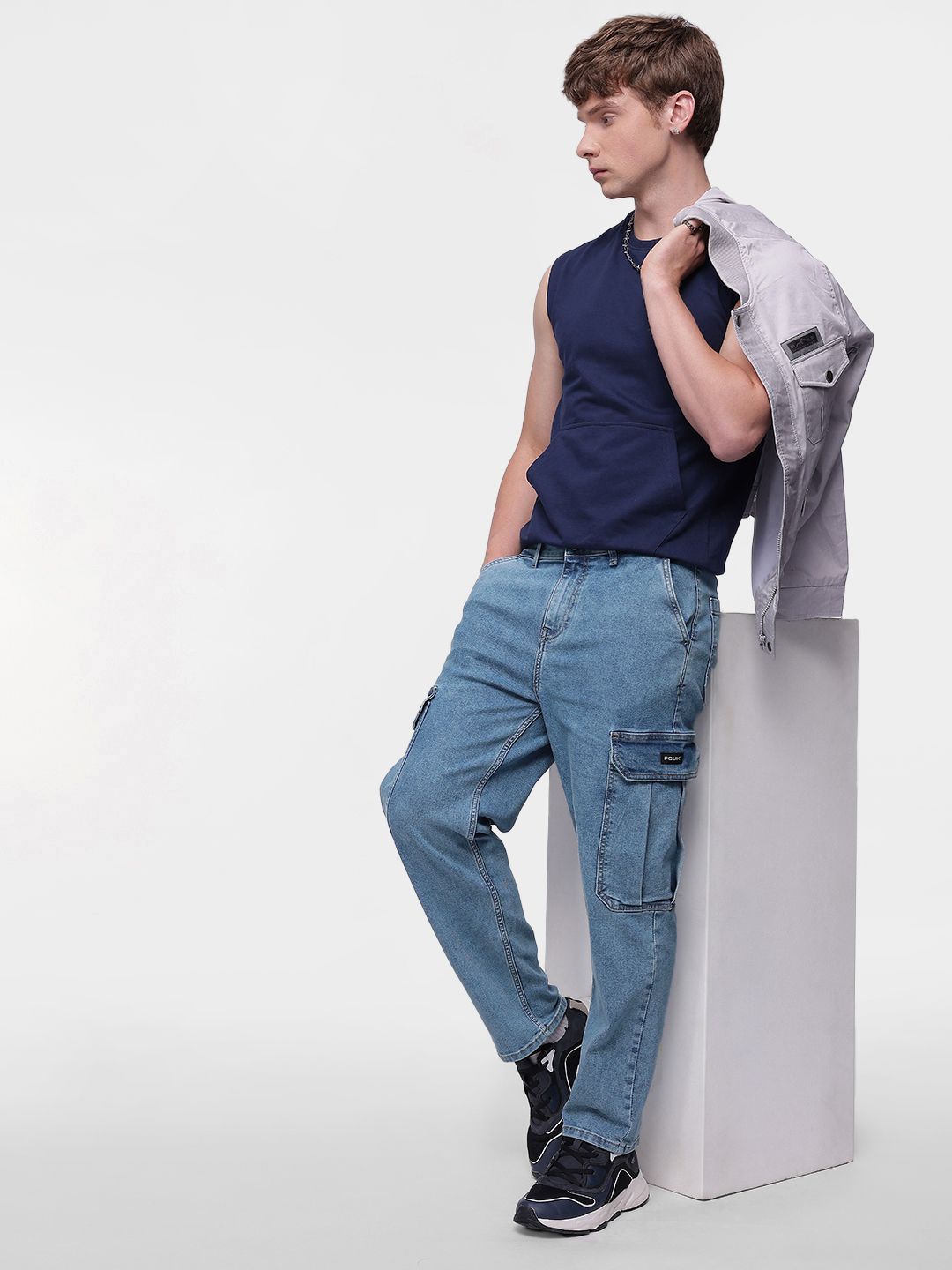 Buy FCUK Men Loose Fit Light Fade Stretchable Cargo Jeans - Jeans for ...