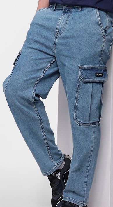 Buy FCUK Men Loose Fit Light Fade Stretchable Cargo Jeans - Jeans for ...