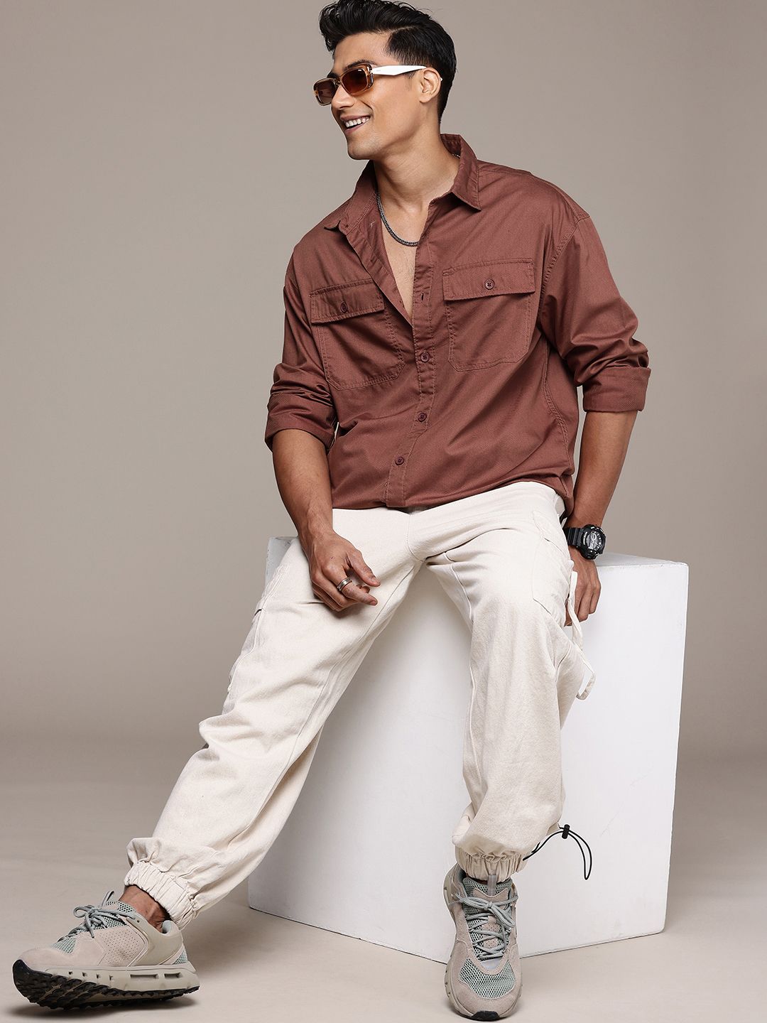 Buy WROGN Self Design Textured Oversized Casual Shirt - Shirts for Men ...