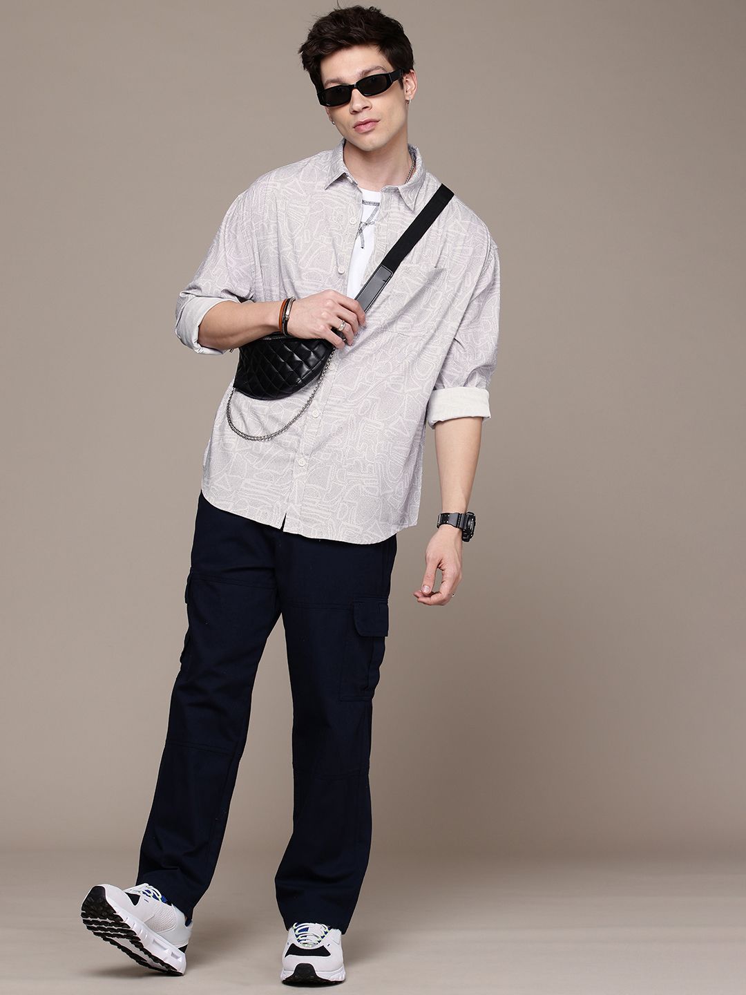 Buy WROGN Printed Drop Shoulder Sleeves Oversized Casual Shirt - Shirts ...