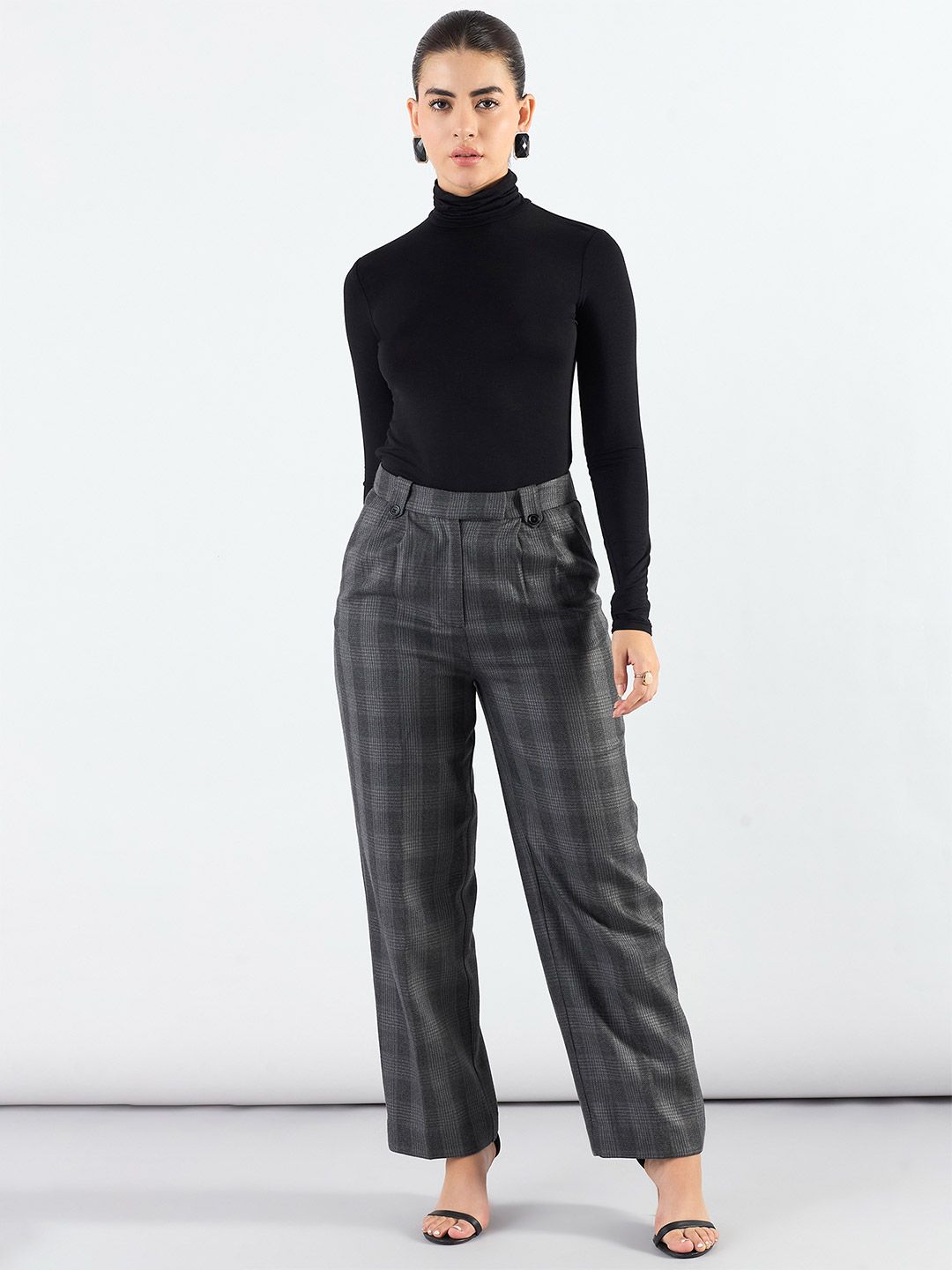Buy PowerSutra Women Checked Straight Fit High Rise Wrinkle Free ...